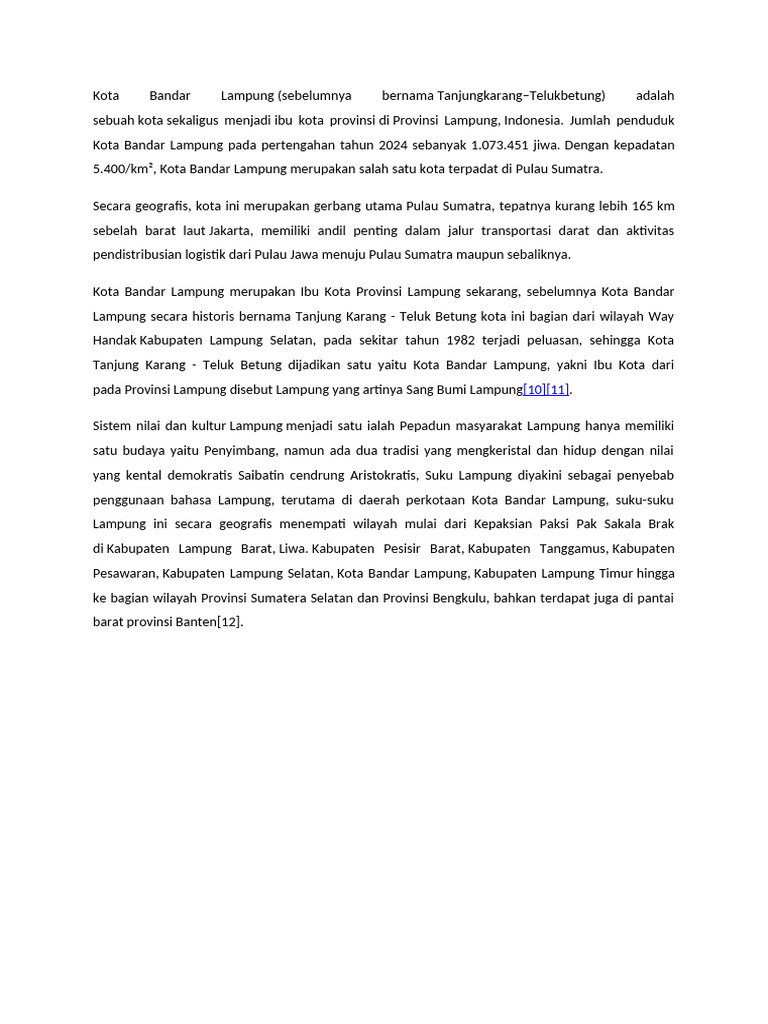Profil Kota Bandar Lampung 2024 | PDF