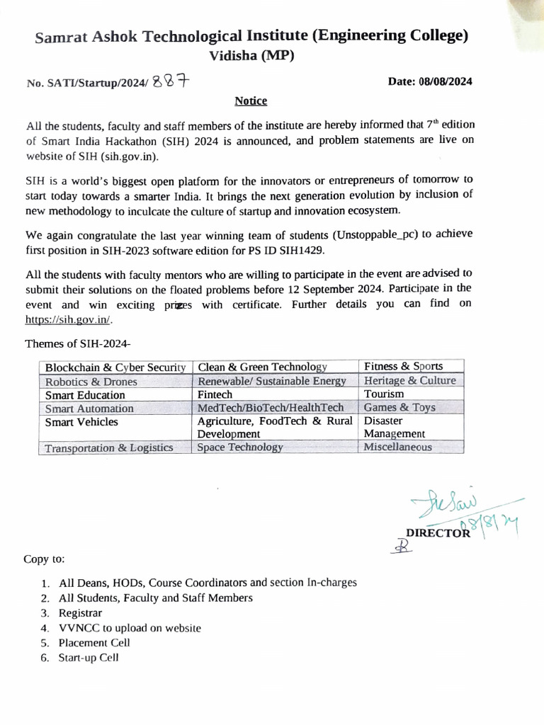SIH 2024 Announcement and Themes | PDF