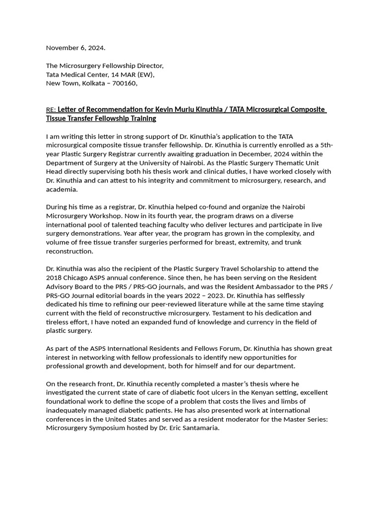 TATA microsurgery fellowship - Draft Letter of Recommendation for Dr ...