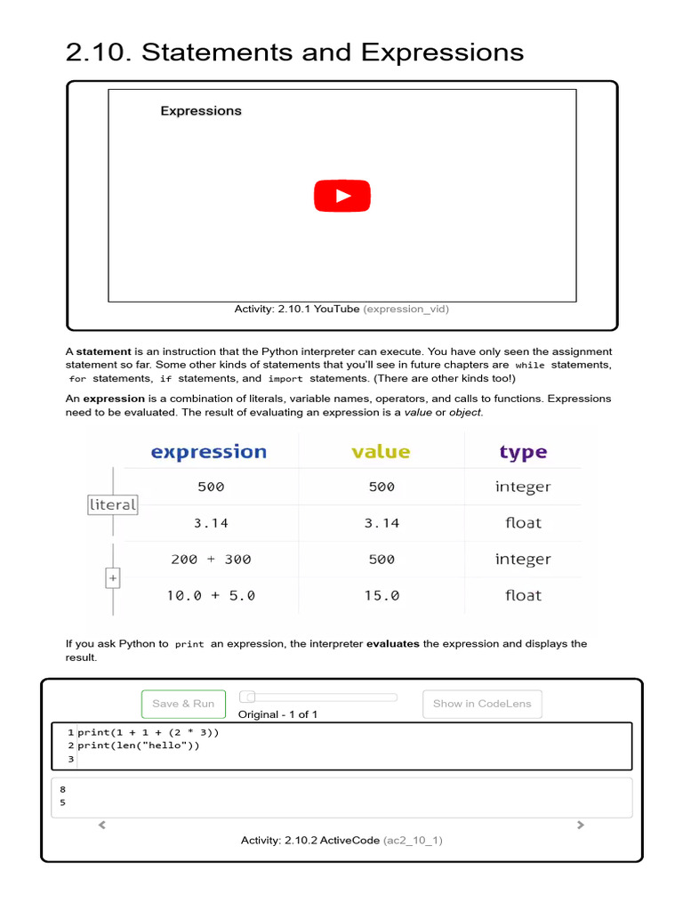 2.10. Statements and Expressions | PDF | Parsing | Computer Engineering