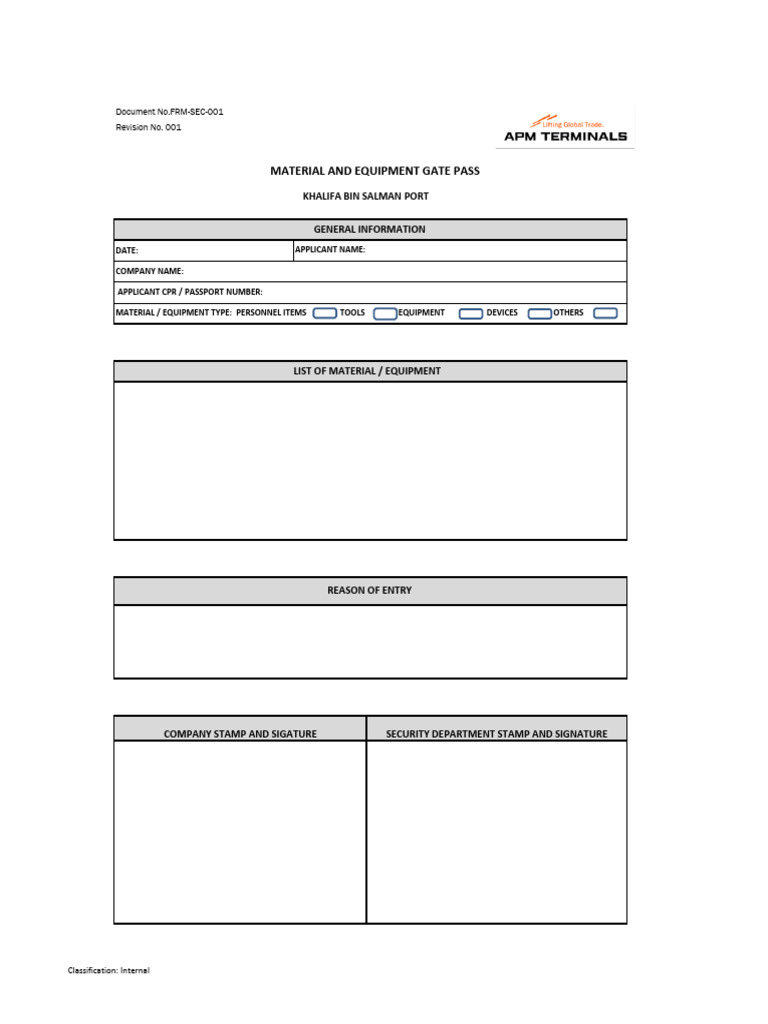 Frm Sec 001materialgatepassform Pdf
