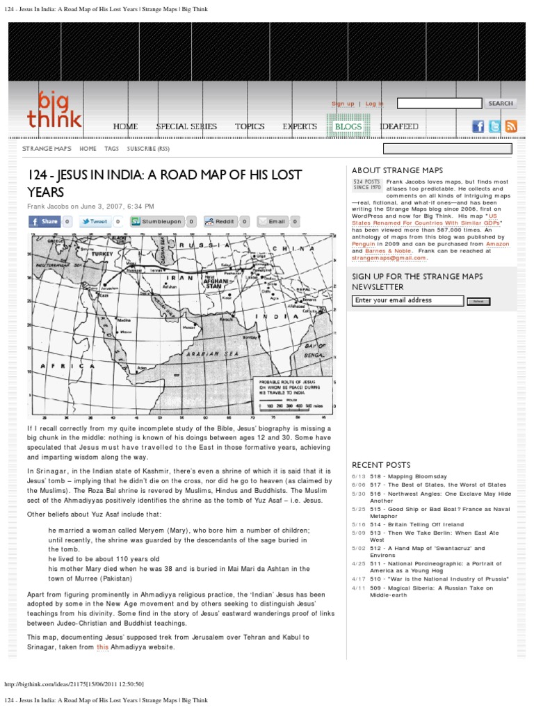 124 - Jesus in India - A Road Map of His Lost Years - Strange Maps ...