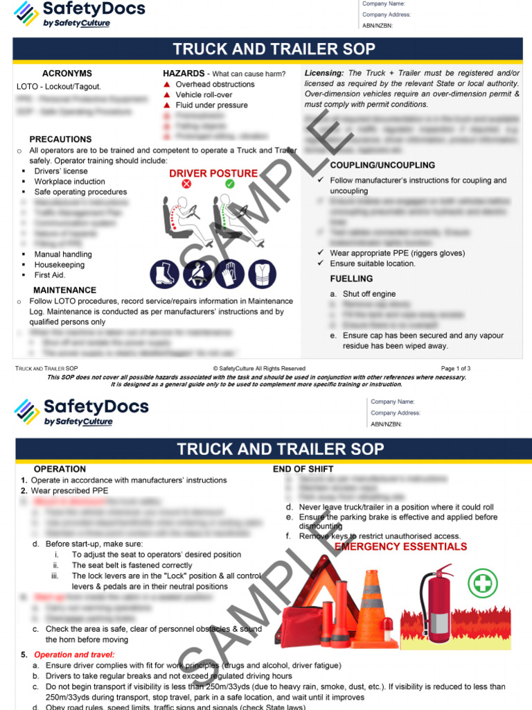 60025-3_Truck_Trailer Safe Operating Procedure-SAMPLE | PDF