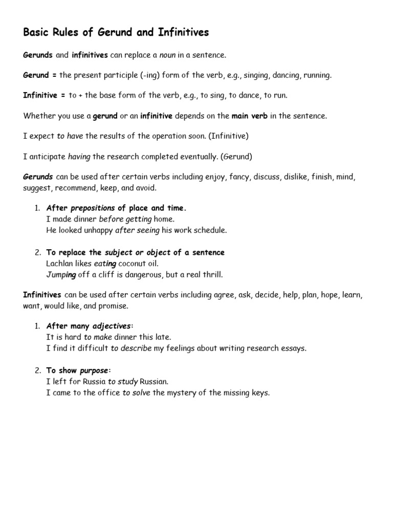 Basic Rules of Gerund and Infinitives | PDF