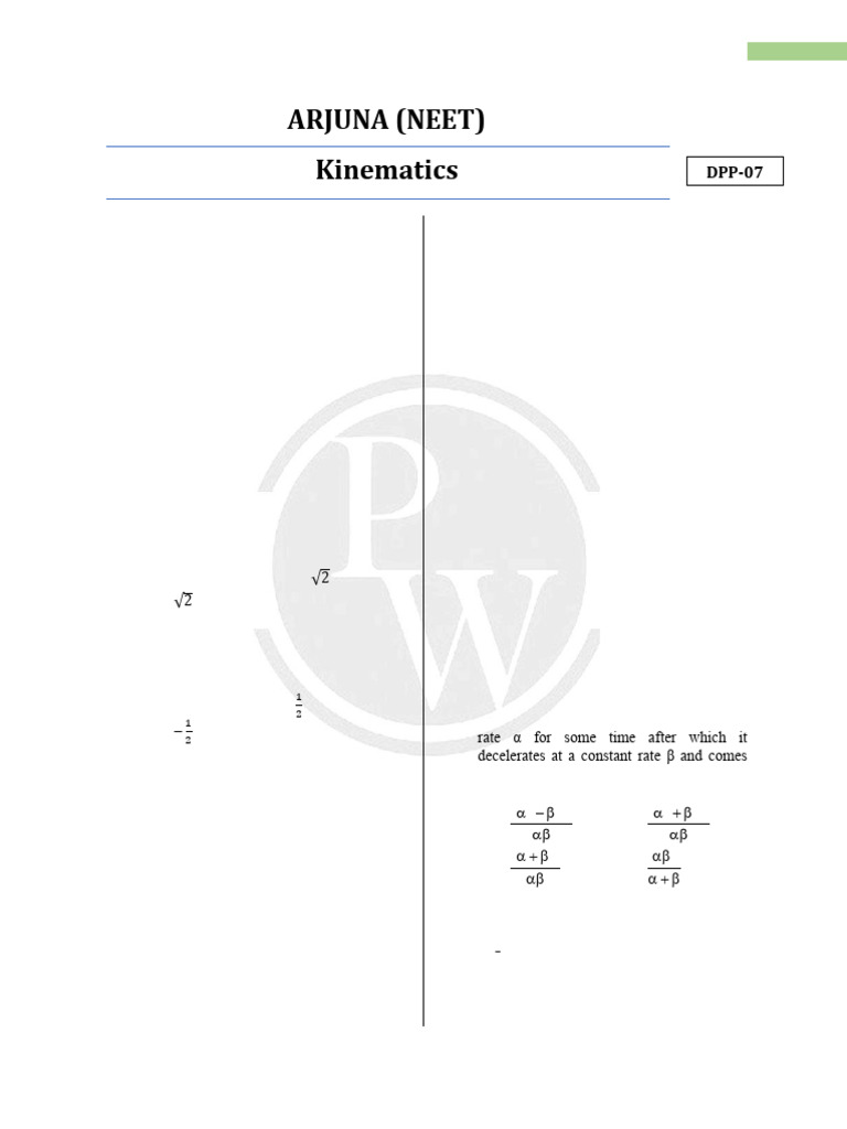 Kinematics: DPP 07 (of Lec 11) | PDF | Acceleration | Speed Kinematics: DPP 07 (of Lec 11) | PDF | Acceleration | Speed