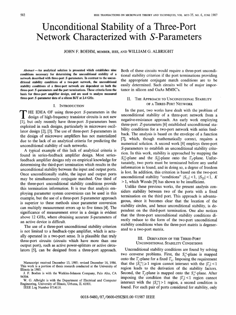 Unconditional Stability of A Three-Port Network Characterized With S-Parameters | PDF ...