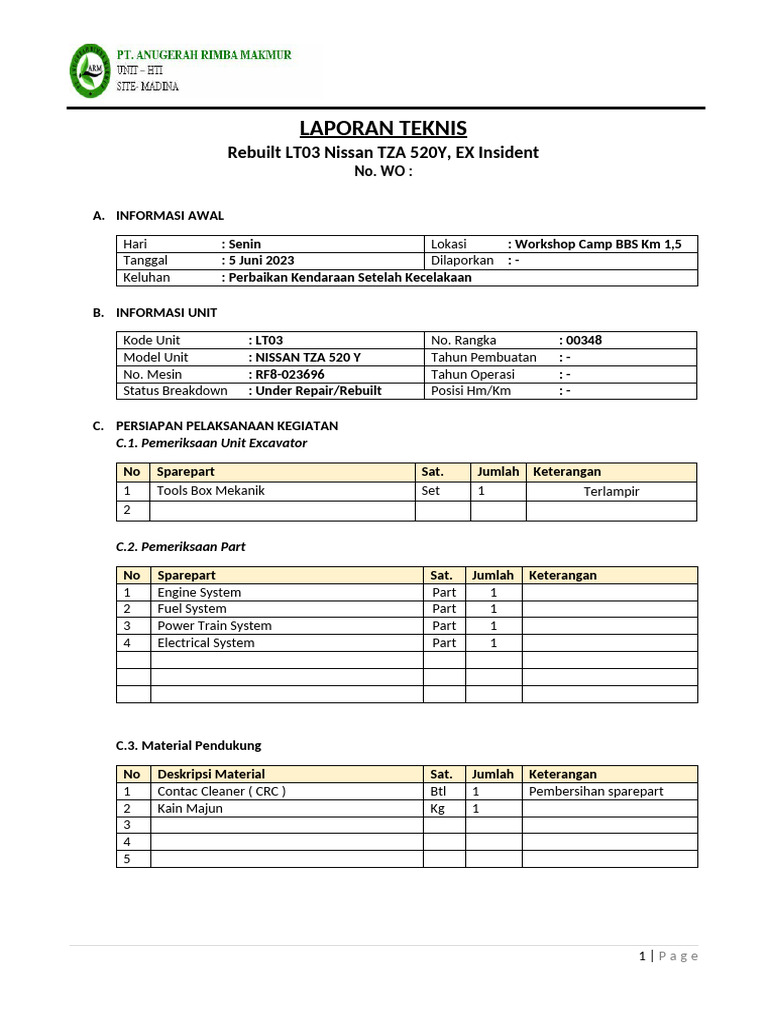 Perbaikan LT03 Nissan TZA 520Y Pasca Kecelakaan | PDF