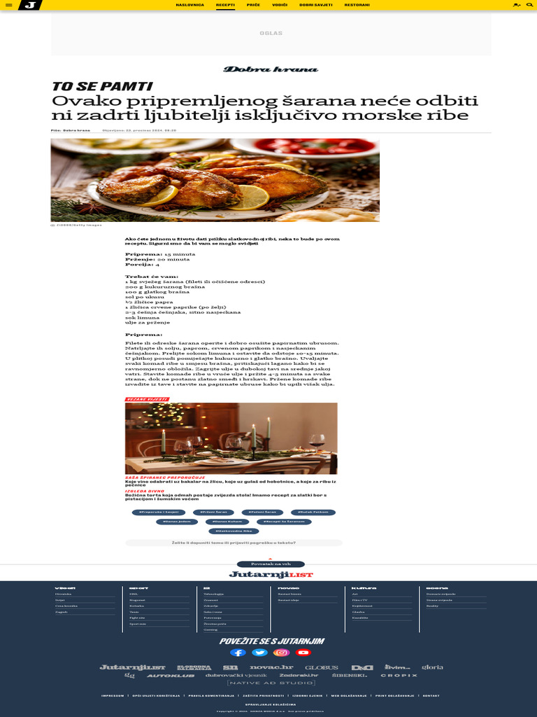 Dobra Hrana - Ovako pripremljenog šarana neće odbiti ni zadrti ljubitelji isključivo morske ribe ...