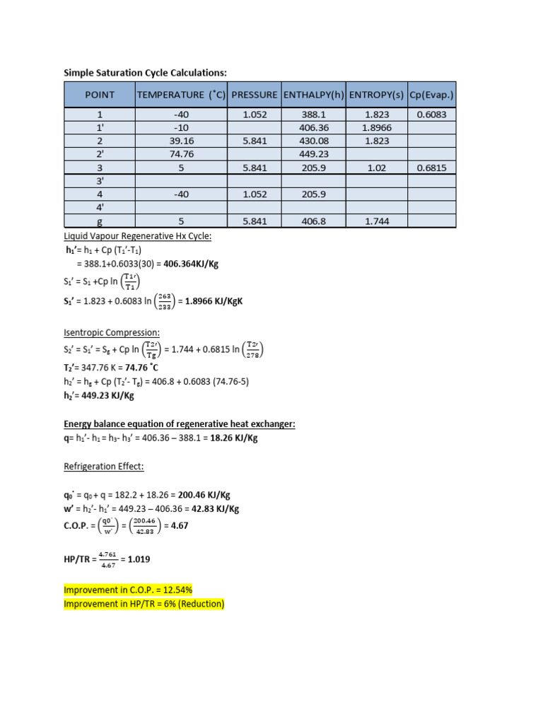 Regenrative Ref Cycle | PDF | Enthalpy | Continuum Mechanics