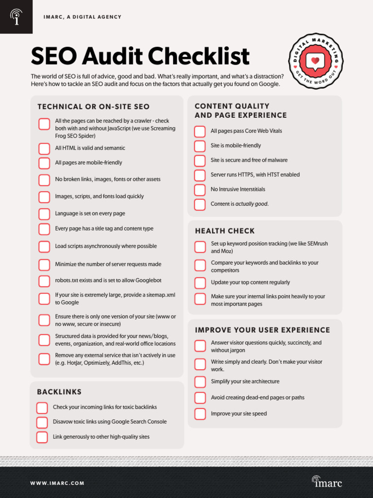 Imarc SEO Audit Checklist | PDF | Search Engine Optimization | World ...