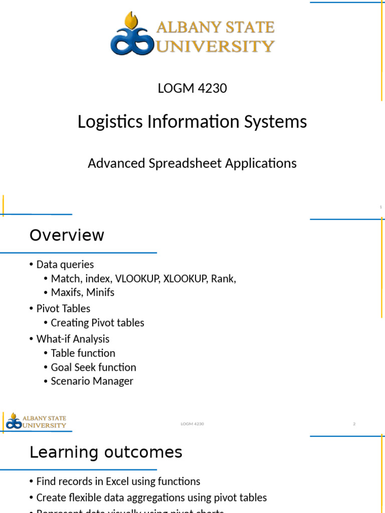 Advanced Excel for Logistics | PDF | Database Index | Computing