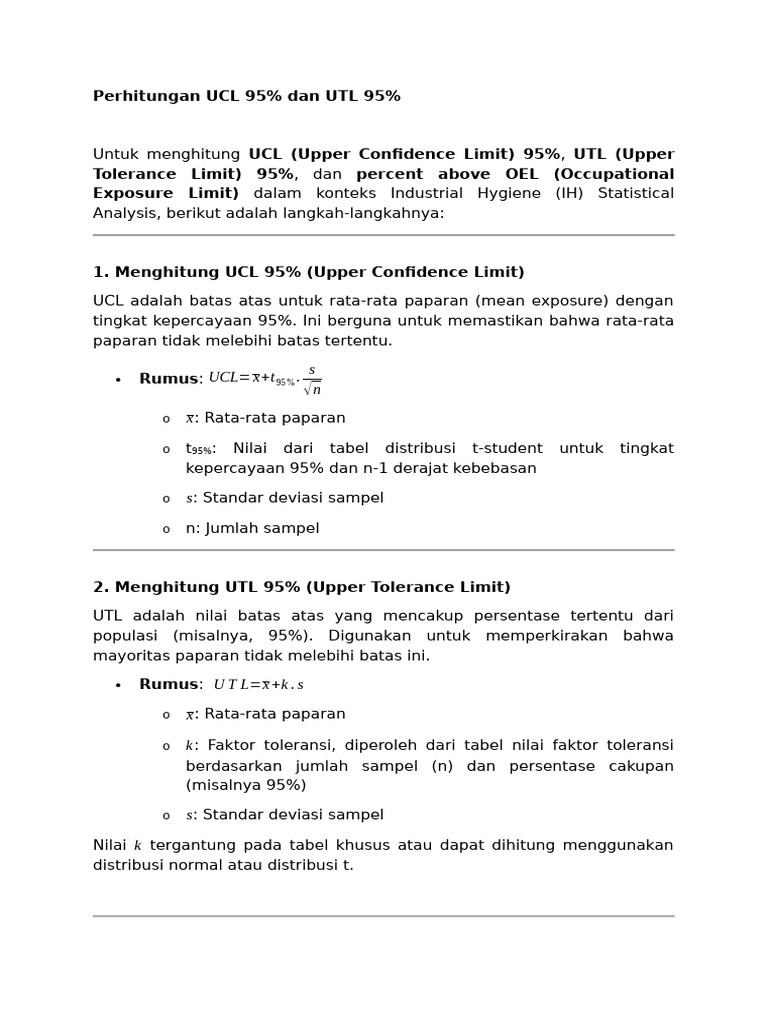 Perhitungan UCL 95% Dan UTL 95% | PDF