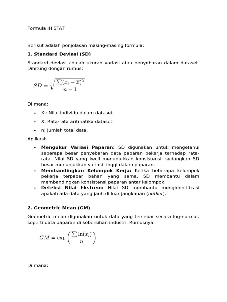 Formula Statistik untuk Evaluasi Paparan | PDF
