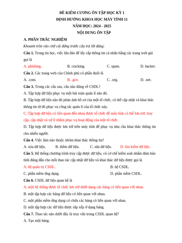 De Cuong On Tap KTCK 1 | PDF