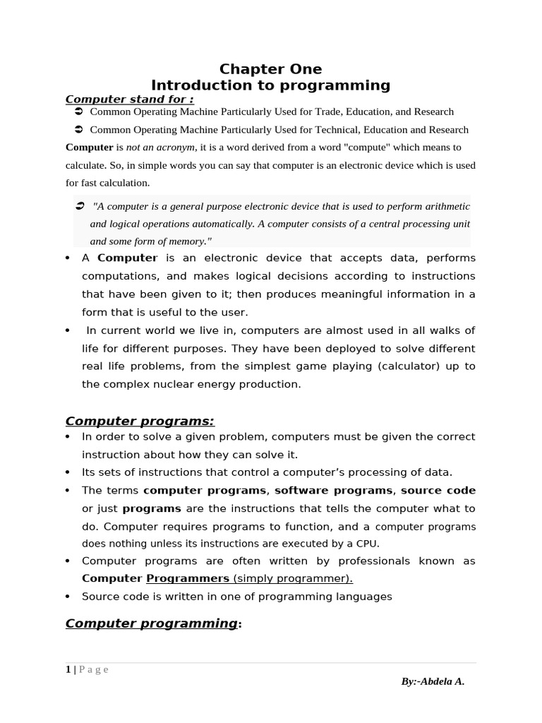 ch1 Computer Programming | PDF | C++ | Programming Language