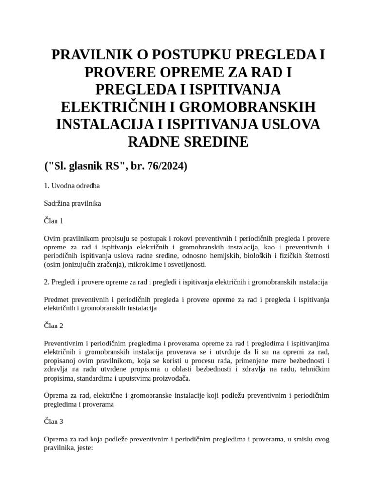 Pravilnik o Postupku Pregleda I Provere Opreme Za Rad I Pregleda I ...