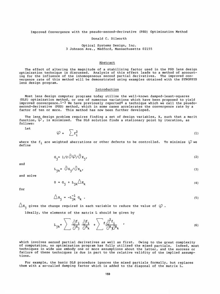 Dilworth1983 Improved Convergence With The Pseudo Second Derivative Psd Optimization Method
