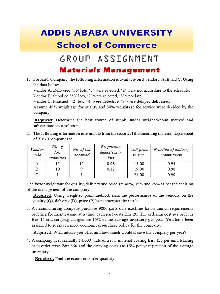 Assignment - AAU-SoC - Materials Management - 2024 | PDF | Business ...