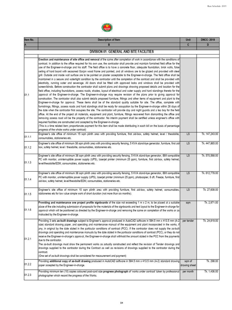 DNCC Schedule Civil SoR 2018 - 20-11-19 | PDF | Brick | Mortar (Masonry)