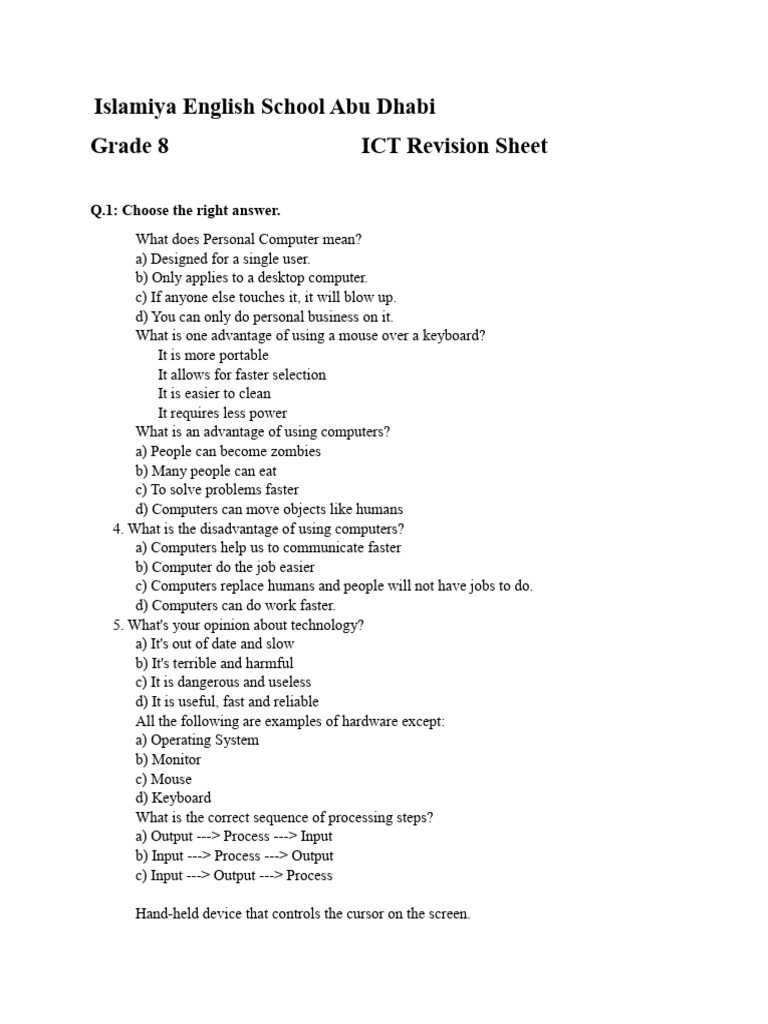 Term 1 Revision Sheet g8 | PDF | Radio Frequency Identification | Computer Science