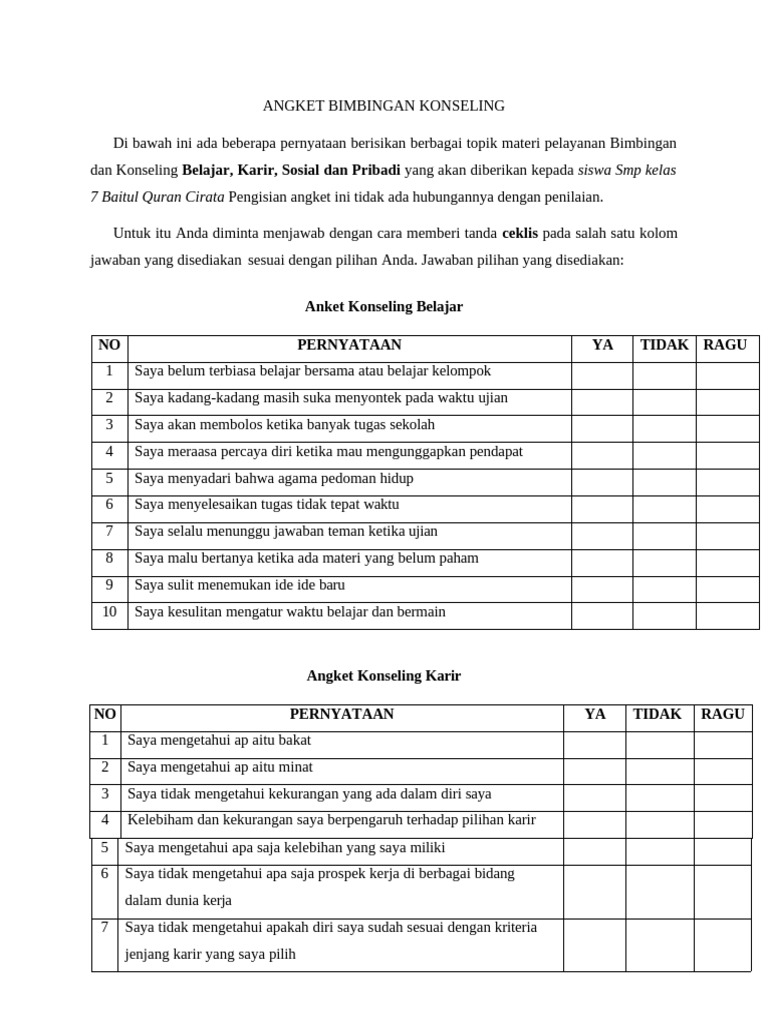 Angket Need Assesment Bk Jasrudin.fixs | PDF