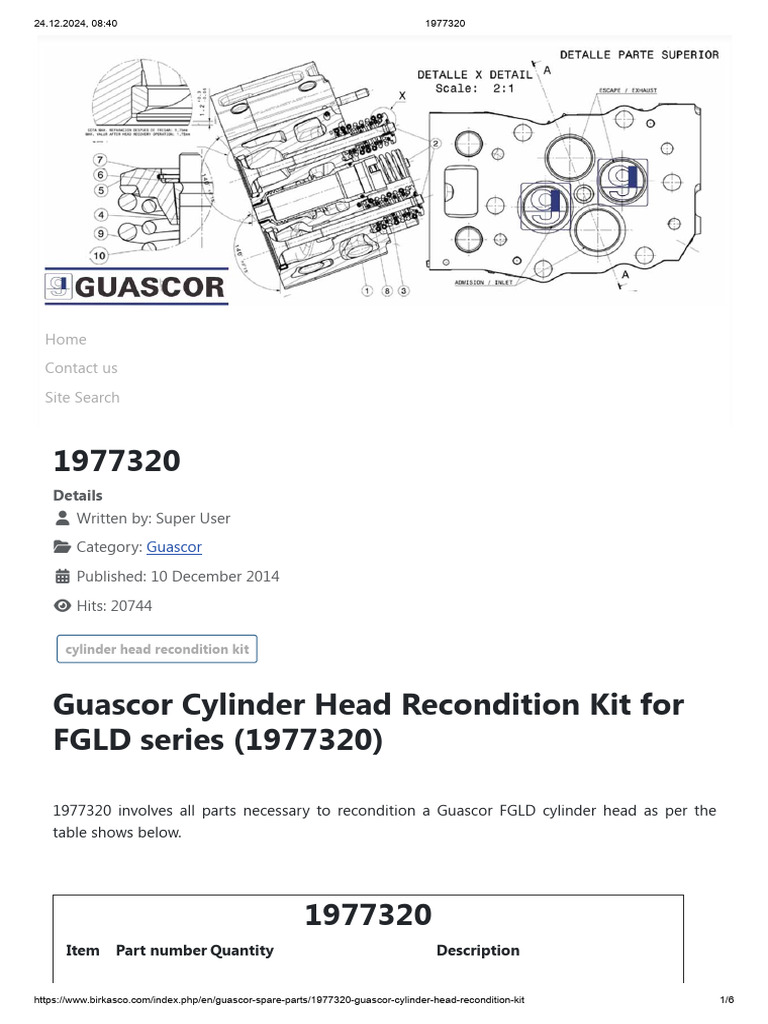 Guascor Cylinder Head Recondition Kit | PDF | Ignition System | Piston