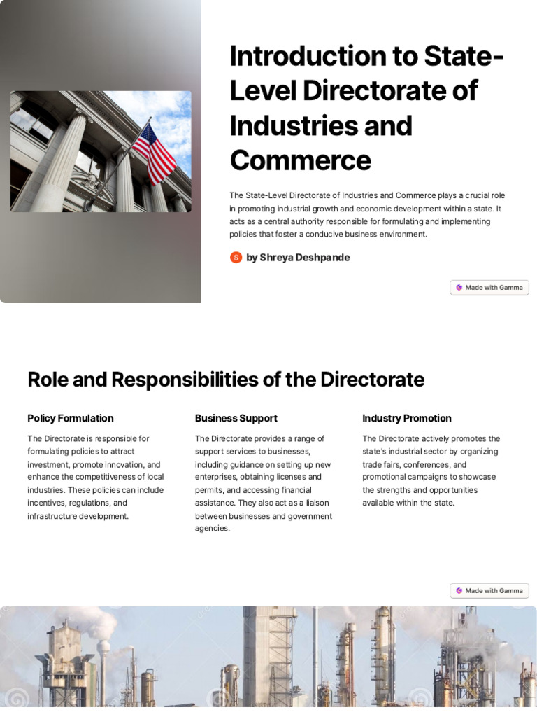 Introduction To State Level Directorate of Industries and Commerce ...