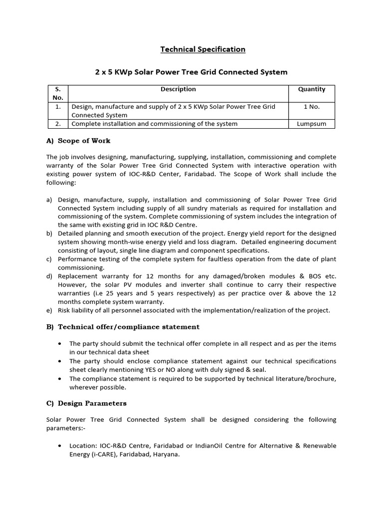 Technical Specification Annexure 3 | PDF | Solar Panel | Photovoltaic ...