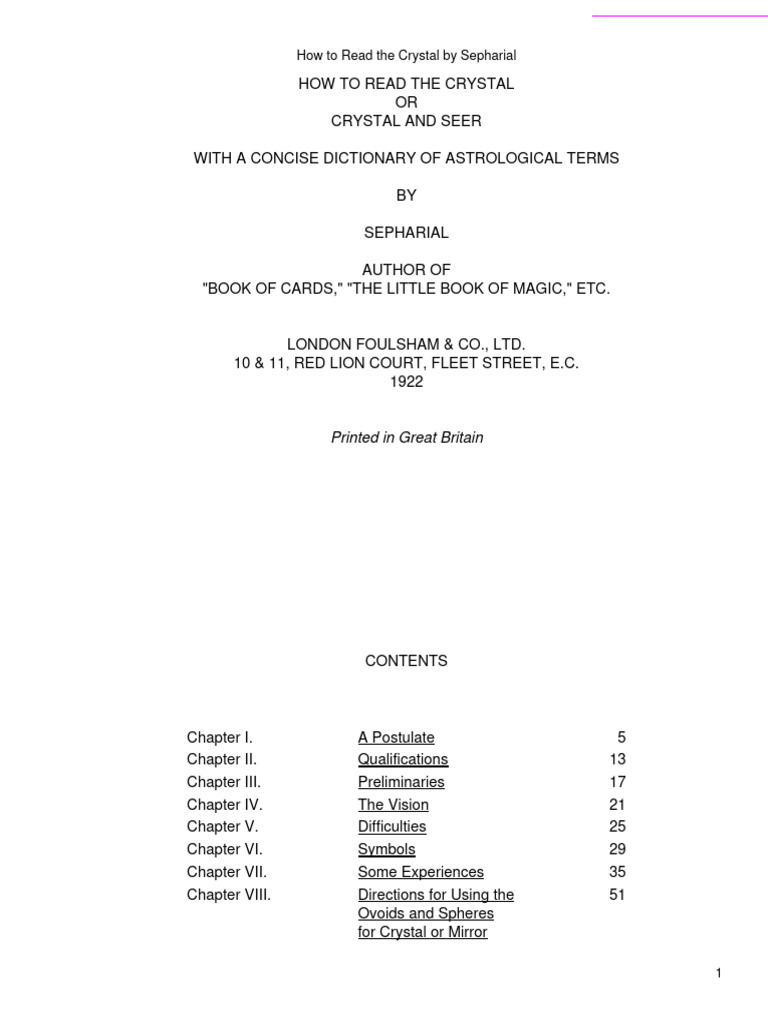 How to Read the Crystal by Sepharial | PDF | Mind | Matter
