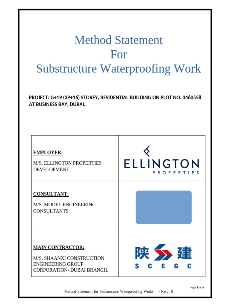 Substructure Waterproofing Method Statement | PDF | Hazards | Waste
