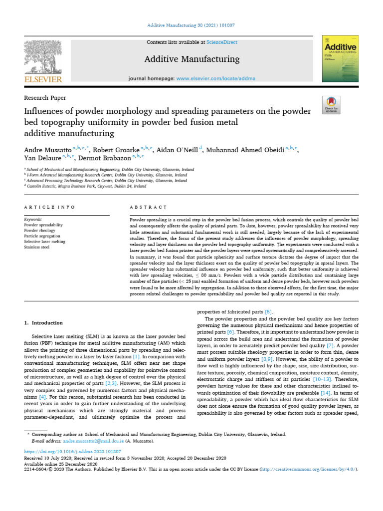 Influences of Powder Morphology and Spreading Parameters On The ...