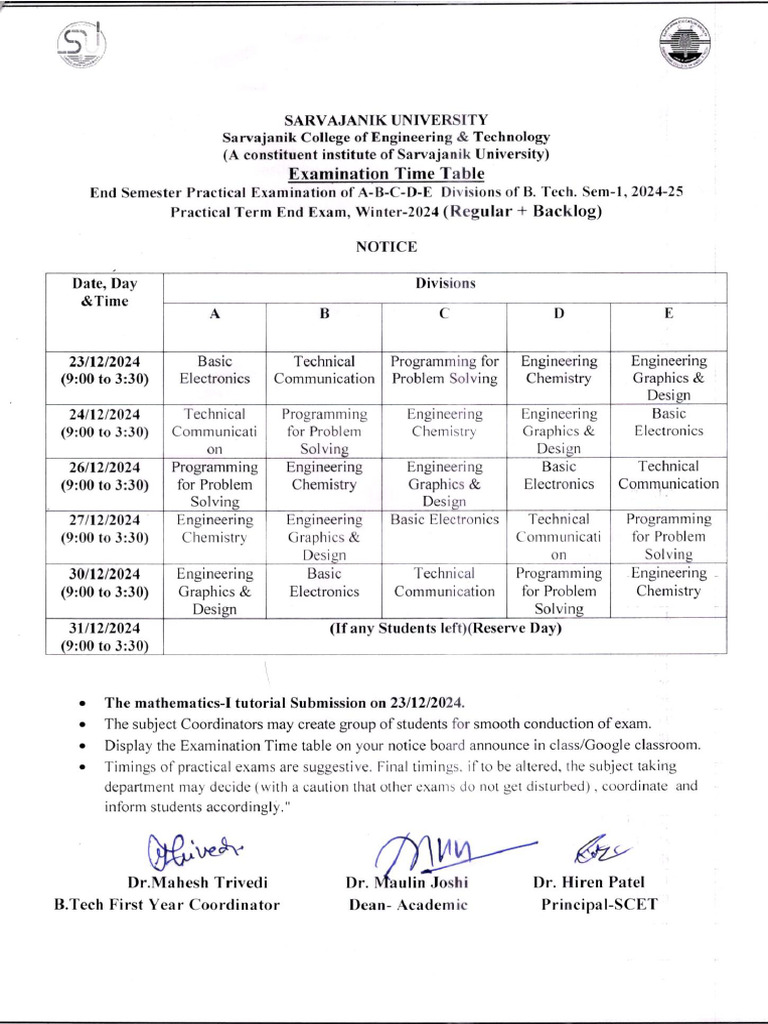 Practical Exam Schedule 2024 25 | PDF