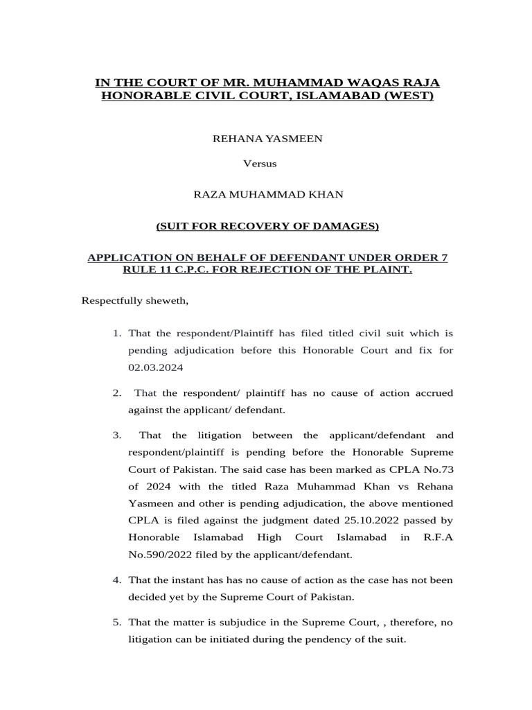 Application Order 7 Rule 11 | PDF | Lawsuit | Affidavit