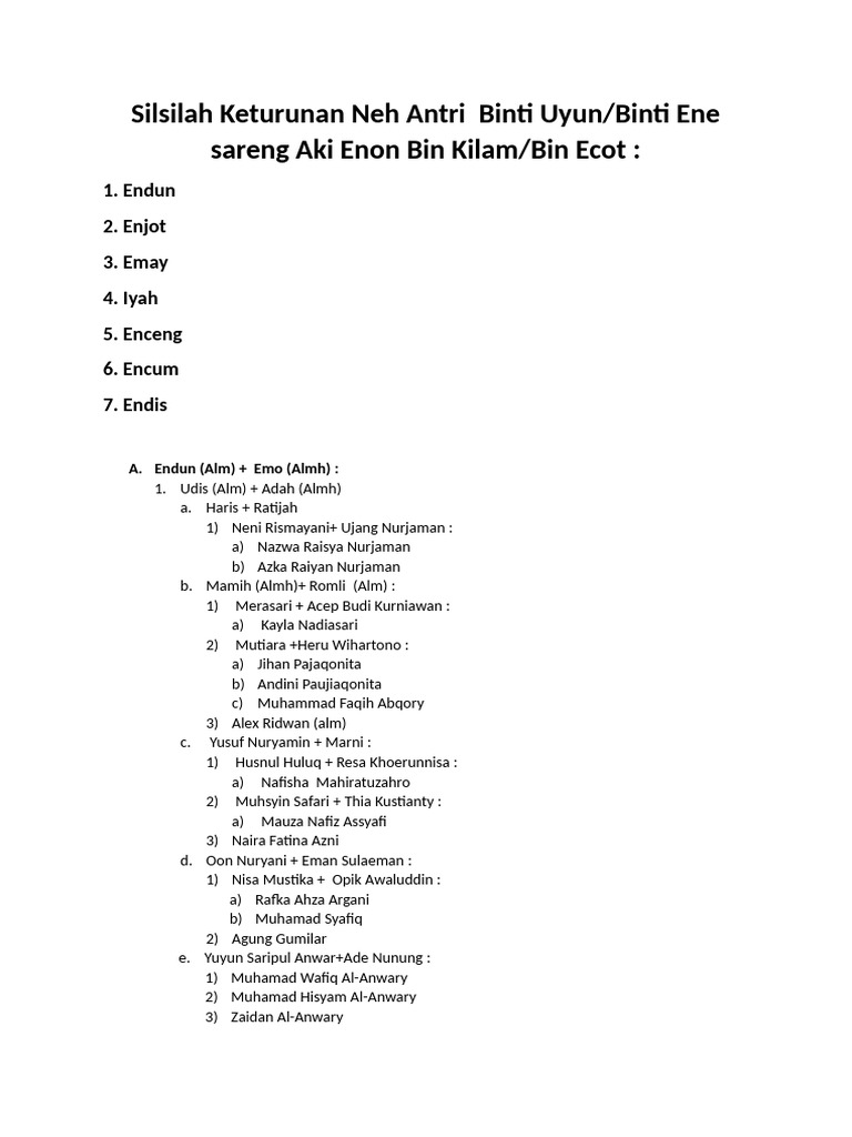 Silsilah Keturunan Neh Antri Binti Uyun | PDF