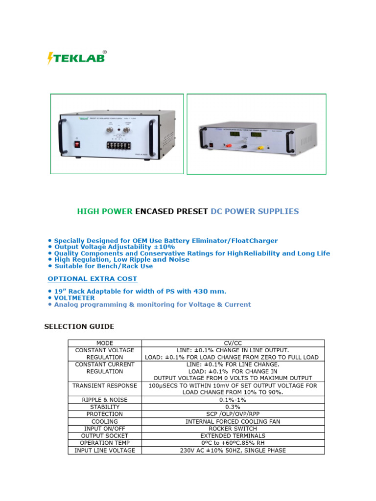 Teklab Encased Preset DC Power Supply LH Series | PDF | Power Supply | Voltage