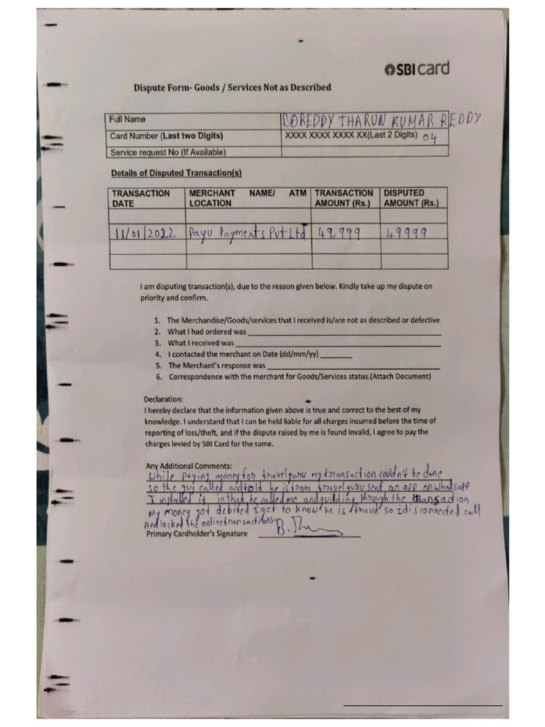 Sbi Filled Form | PDF