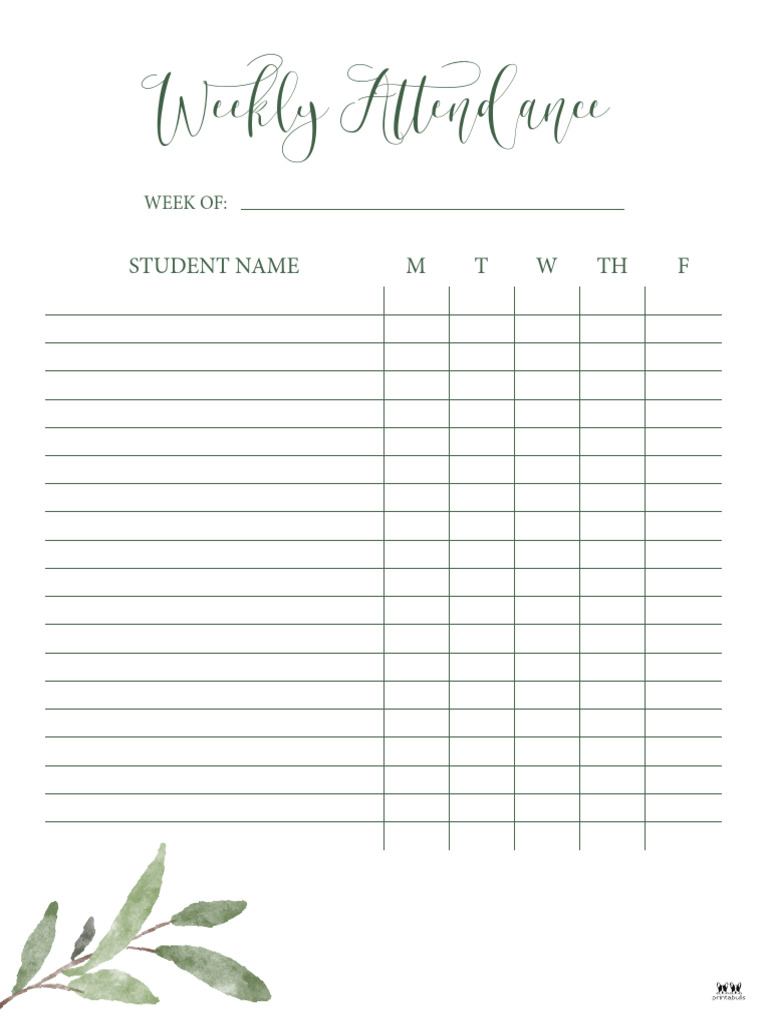 Printable Weekly School Attendance Sheet 6 | PDF