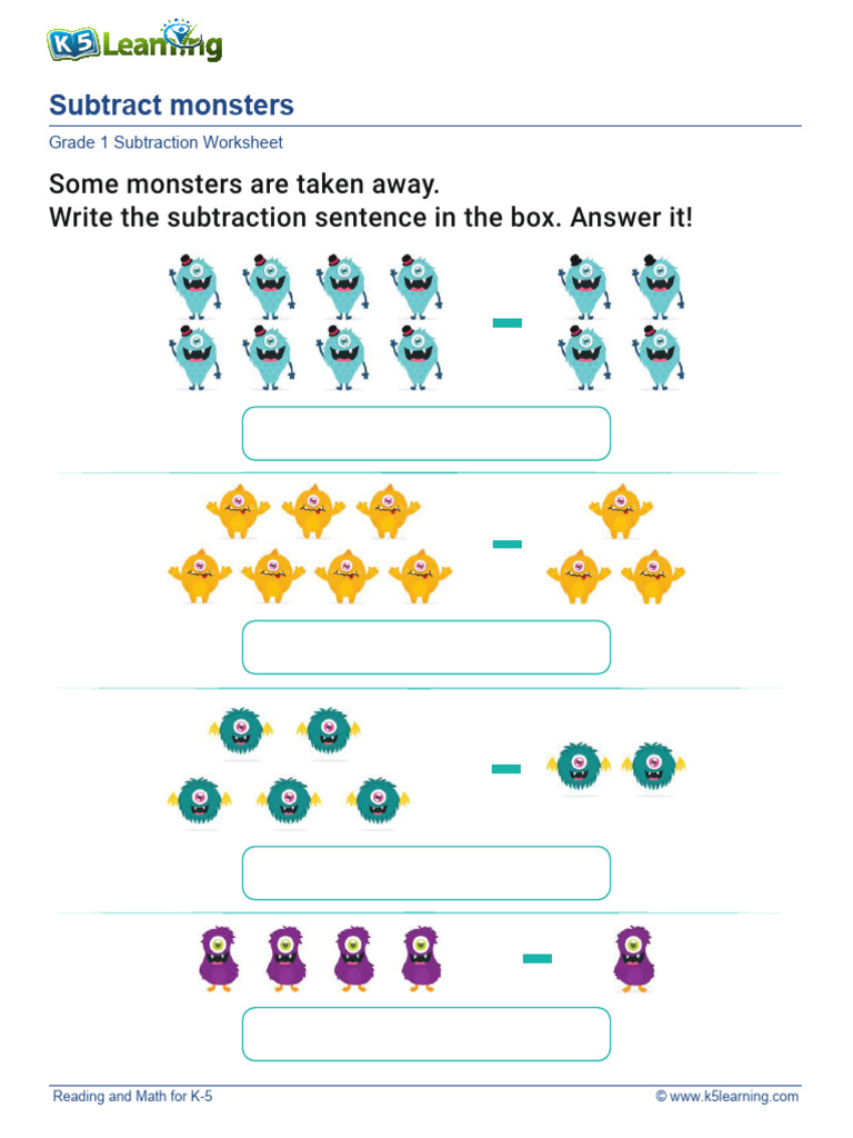 Grade 1 Write Subtraction Sentence A | PDF
