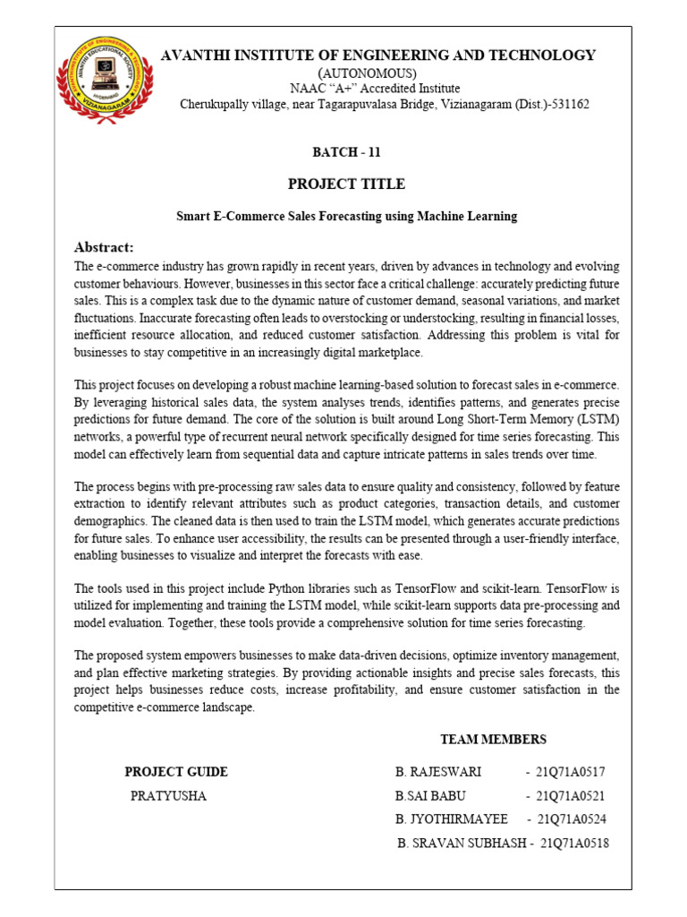 Project Abstract Batch-11 | PDF | Forecasting | E Commerce