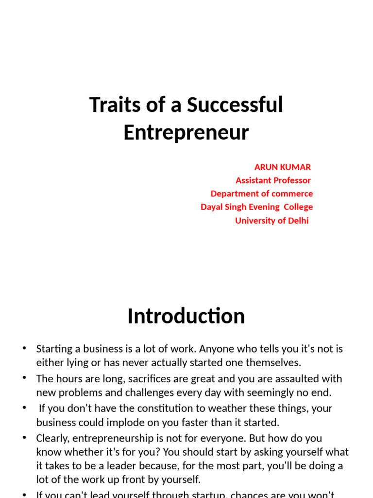 Traits of a Successful Entrepreneur | PDF | Entrepreneurship ...