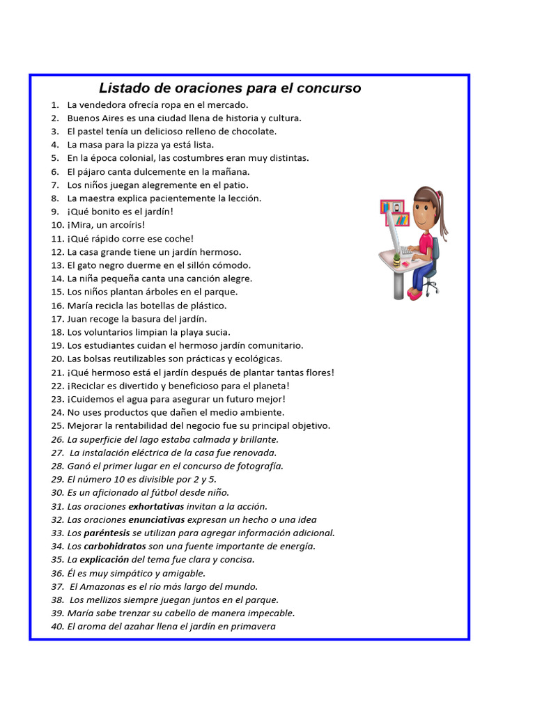 Listado de Oraciones para El Concurso: Exhortativas Enunciativas ...