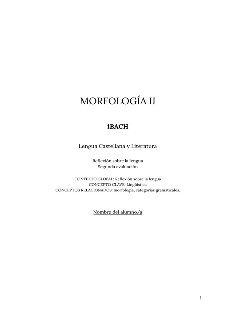 Morfología y Gramática 1BACH | PDF | Verbo | Adjetivo