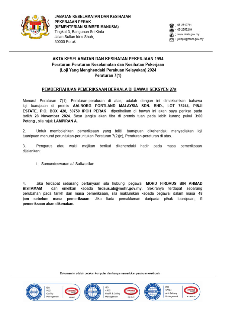 Pemeriksaan Berkala Loji 2024 | PDF