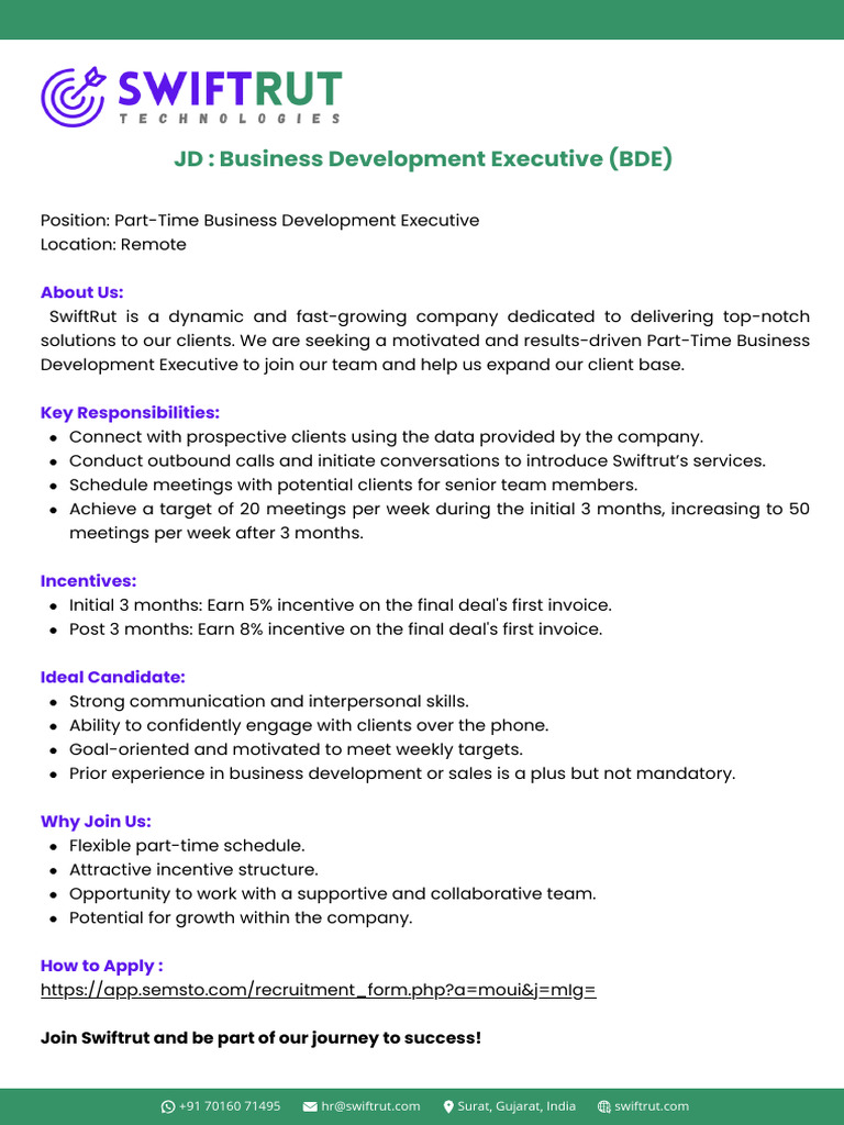 JD for BDE - Fresher | PDF