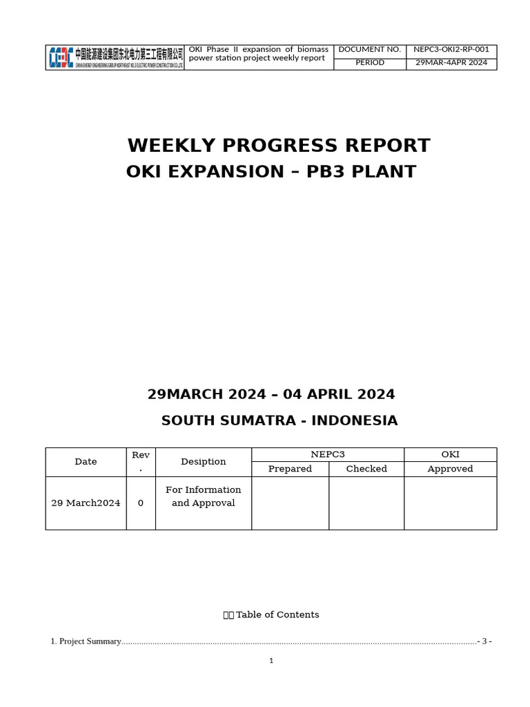 Weekly Progress Report: Oki Expansion - Pb3 Plant | PDF