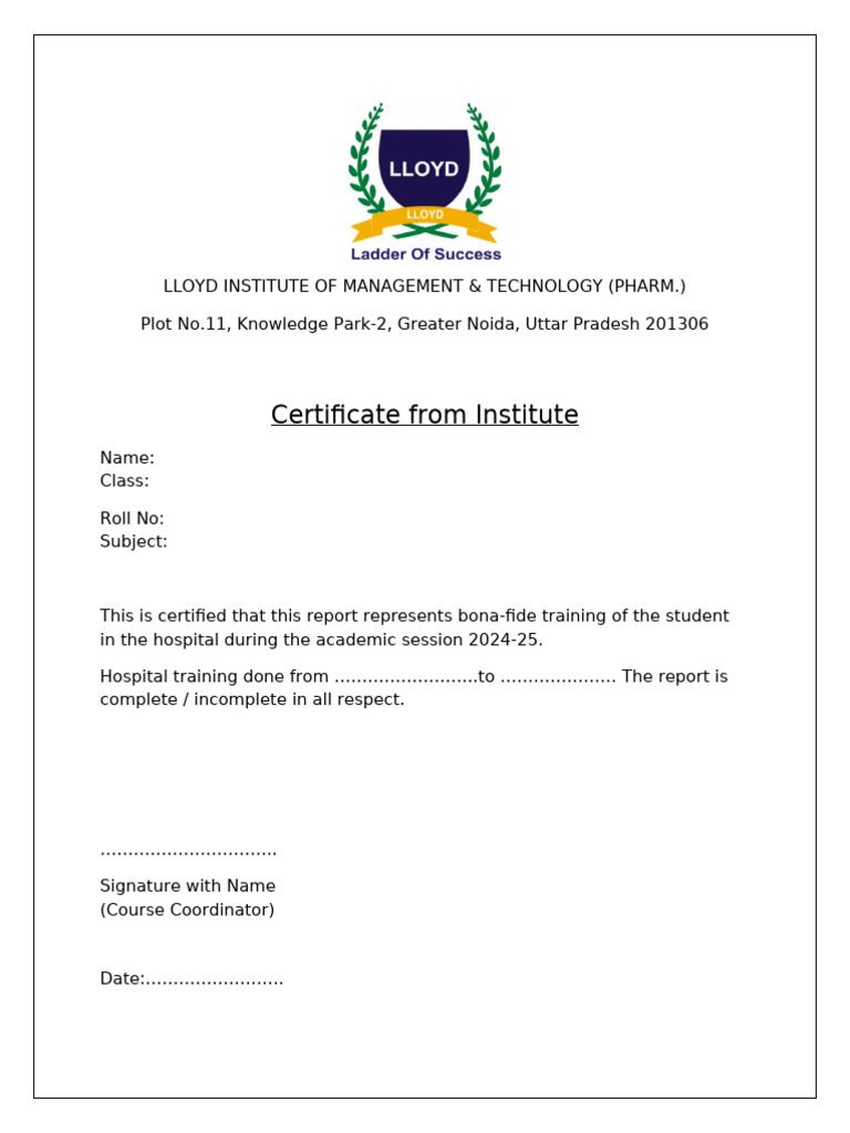 Certificate From Institute | PDF