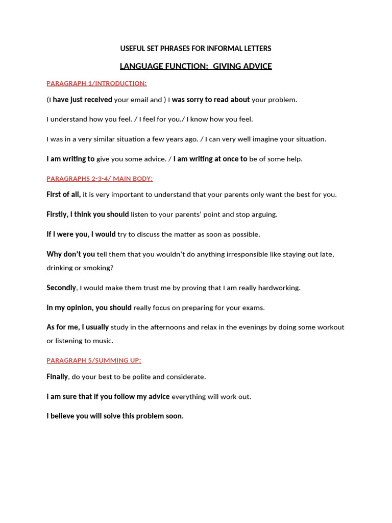 Useful Set Phrases For Informal Letters | PDF | Language Mechanics ...