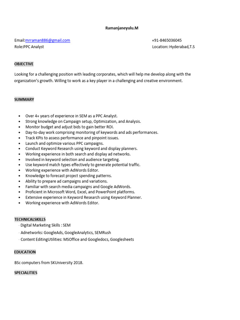 Ram PPC Analyst Resume | PDF | Search Engine Marketing | Marketing