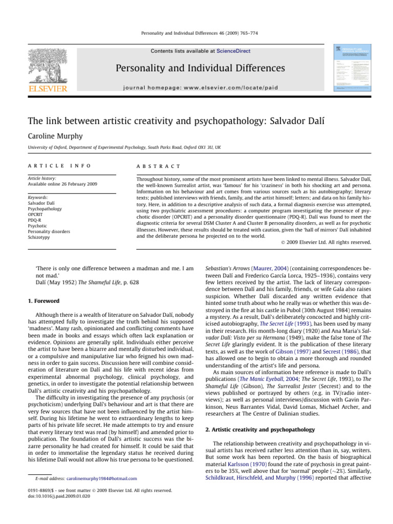 Case Study On Dali | PDF | Salvador Dalí | Mental Disorder