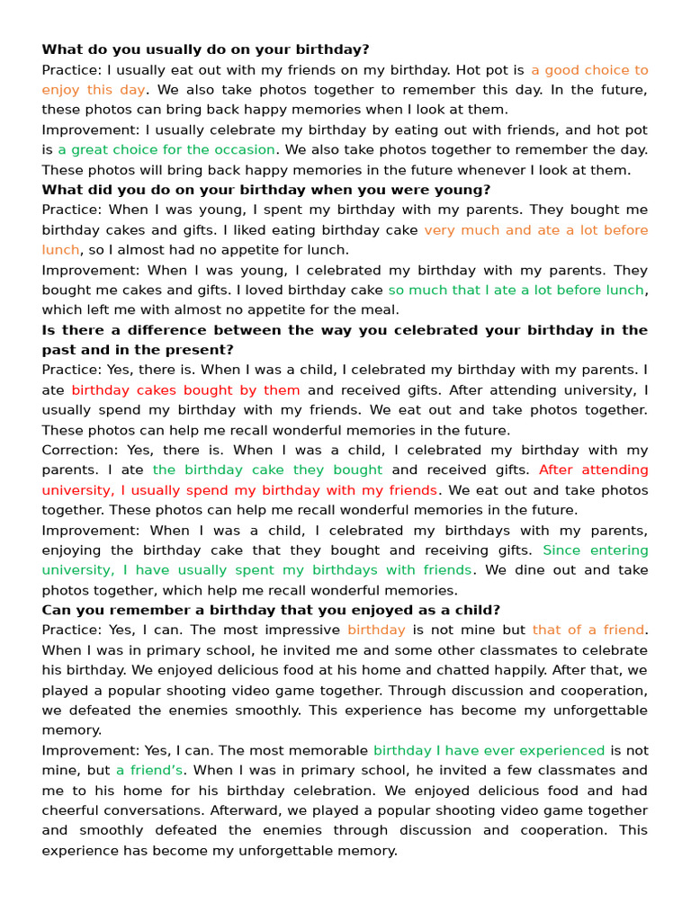 Practice 2 | PDF | Birthdays | Lunch